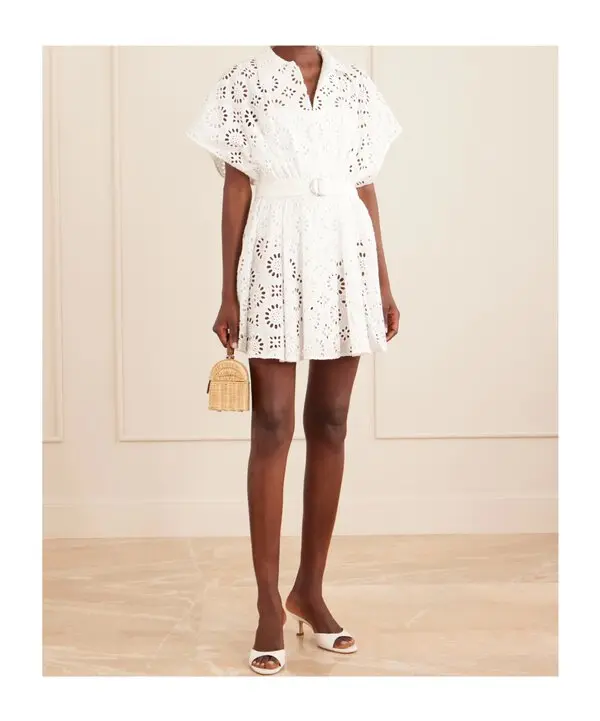 Norma Kamali Broderie Anglaise Belted Dress