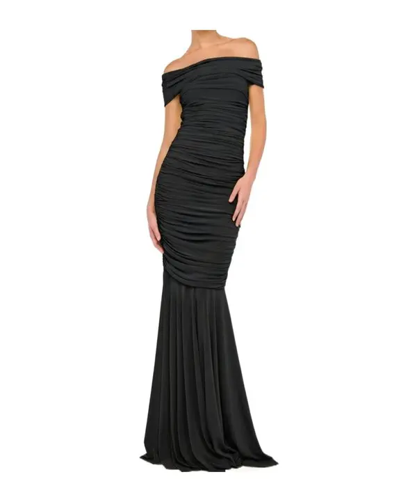 Norma Kamali Sleeveless Cowl Neck Side Shirred Fishtail Gown - Black