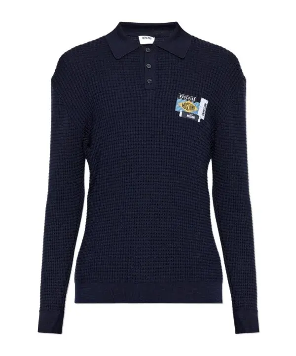 Moschino Collared Long-sleeved Knit Sweater - Black