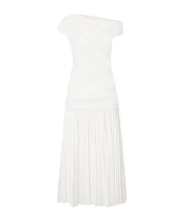 Simkhai Ammalie One-shoulder Draped Pleated Poplin Midi Dress - White