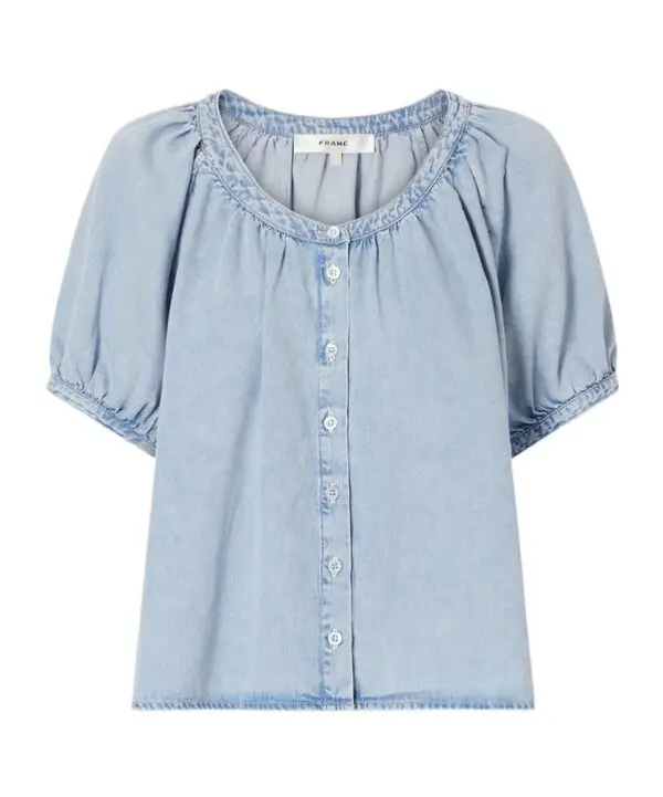 FRAME The Resort Cotton And Lyocell-blend Chambray Blouse - Blue