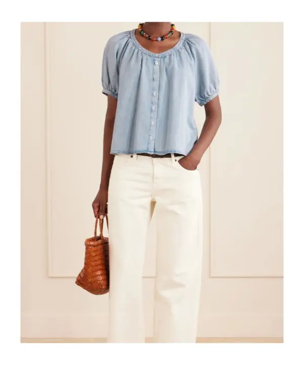 FRAME Resort Cotton And Lyocell-blend Chambray Blouse