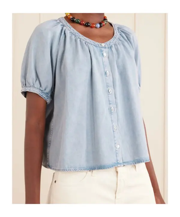 FRAME Resort Cotton And Lyocell-blend Chambray Blouse
