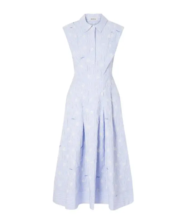 Simkhai Neri Embroidered Striped Cotton-poplin Midi Dress - White
