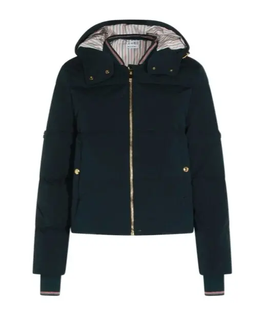 Thom Browne Hooded Down Jacket With Gold-tone Hardware - Black