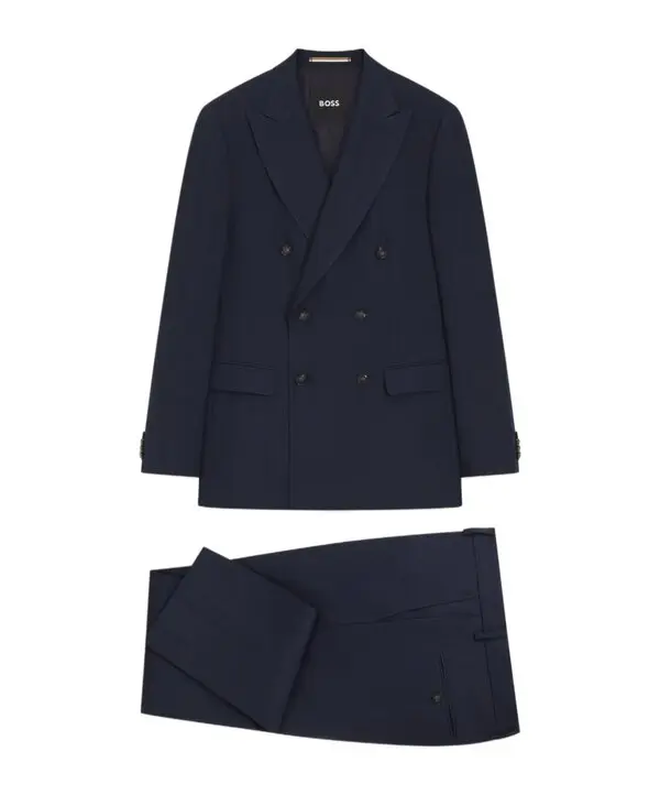 Hugo Boss Linen Blend Double-breasted Suits - Dark Blue