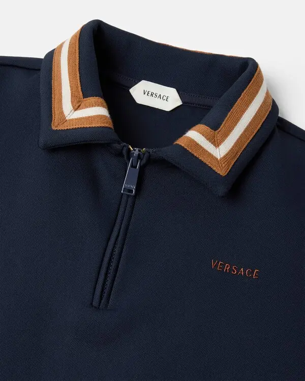 Versace Logo-embroidered Zip-up Polo Shirt