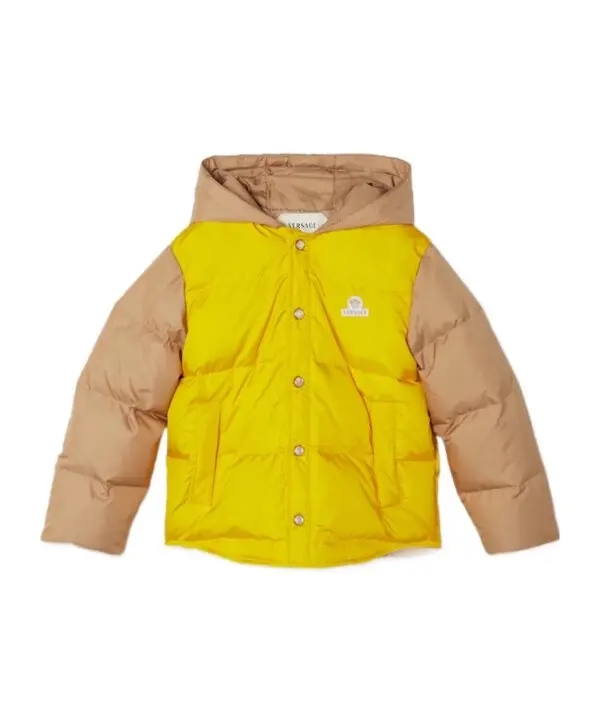 Versace Baby Embroidered-logo Padded Puffer - Yellow