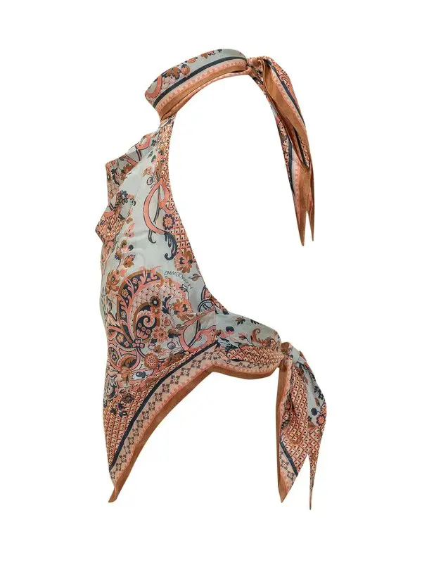 Zimmermann Aster Scarf Halter Top - Blue Paisley Pattern