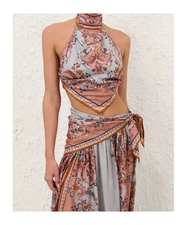 Zimmermann Aster Scarf Halter Top - Blue Paisley Pattern