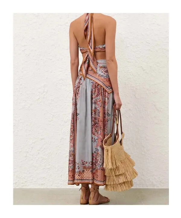 Zimmermann Aster Scarf Halter Top - Blue Paisley Pattern