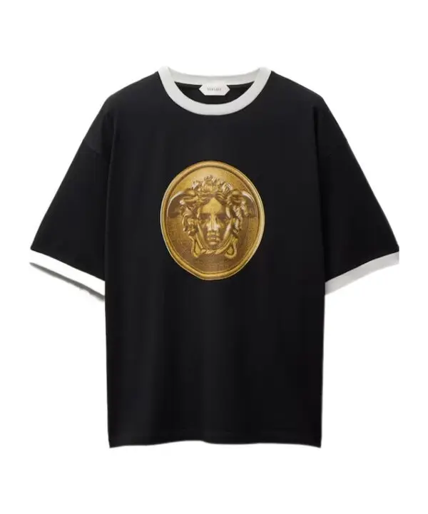 Versace Printed Cotton-jersey Regular T-shirt - Black