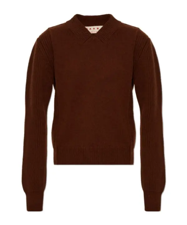 Marni Ribbed V-neck Jumper - Brown