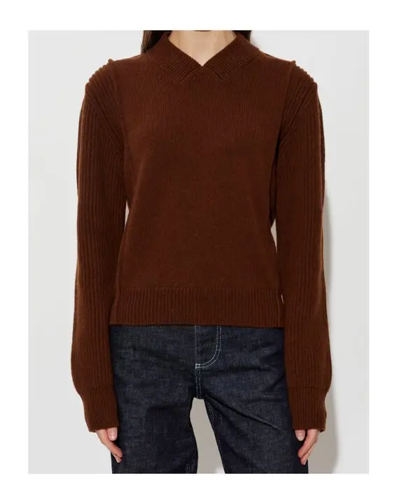 Marni Ribbed V-neck Jumper - Brown