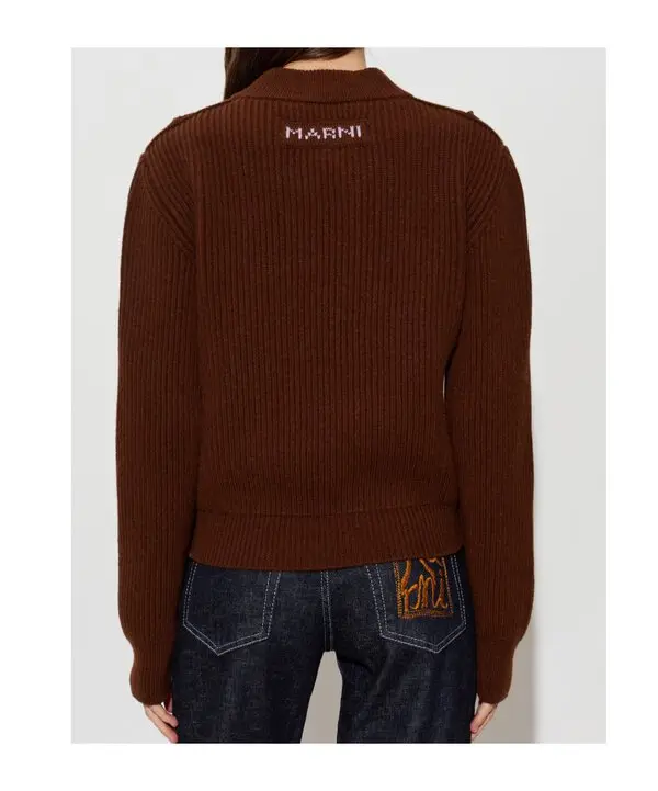 Marni Ribbed V-neck Jumper - Brown