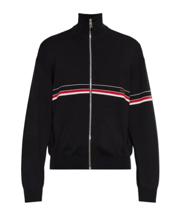 Versace Embroidered-logo Cotton-knit Zip Cardigan - Black