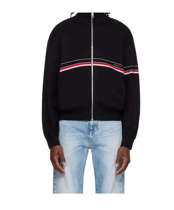 Versace Cotton-knit Zip Cardigan With Embroidered Logo