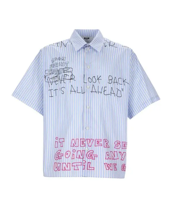 MSGM Slogan Printed Striped Shirt