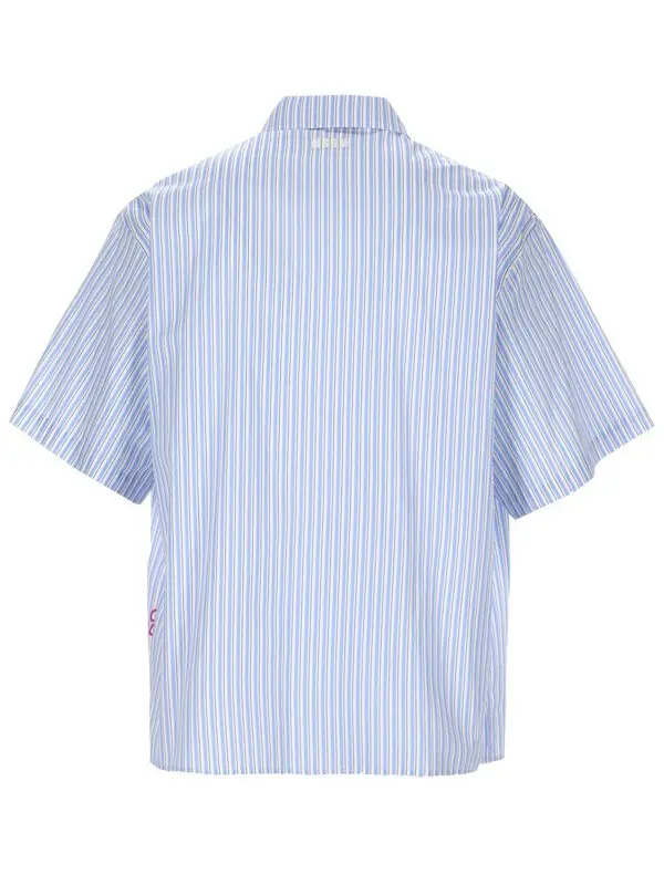 MSGM Slogan Printed Striped Shirt