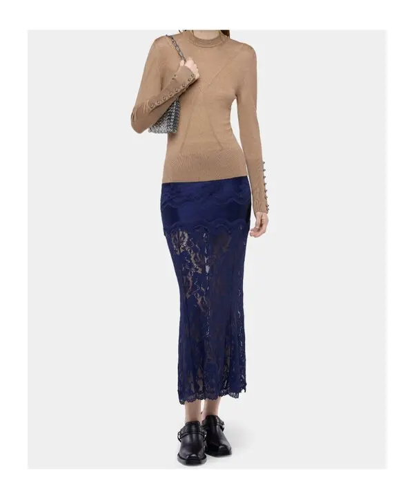 Rabanne Lace-panelled Jersey Midi Skirt