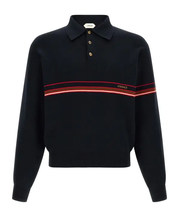 Versace Inlaid Striped Polo Shirt - Black