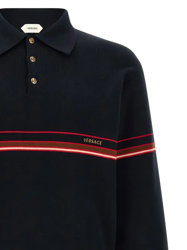 Versace Logo-embroidered Knitted Polo Shirt