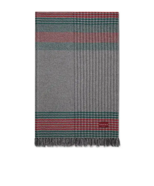 Gucci Cashmere Jacquard Blanket With Web - Grey