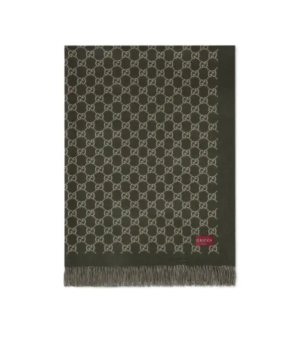 Gucci Reversible Gg Wool Cashmere Blanket - Green