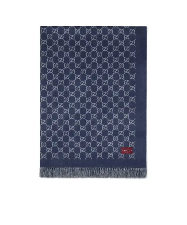 Gucci Reversible Gg Wool Cashmere Blanket - Blue
