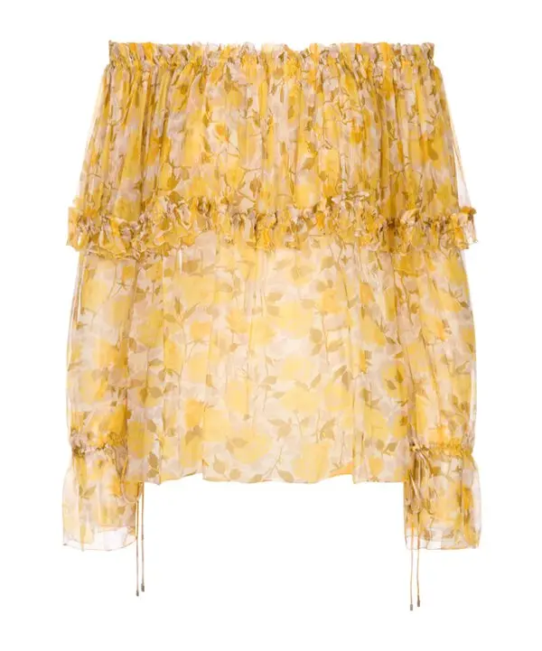 Chloé Off-shoulder Printed Long Sleeve Top - No