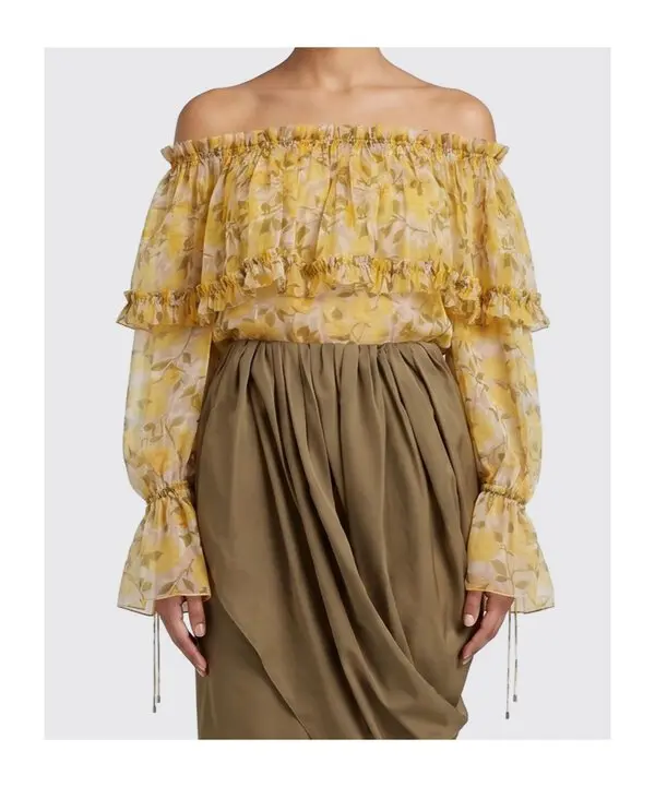 Chloé Off-shoulder Printed Long Sleeve Top - No