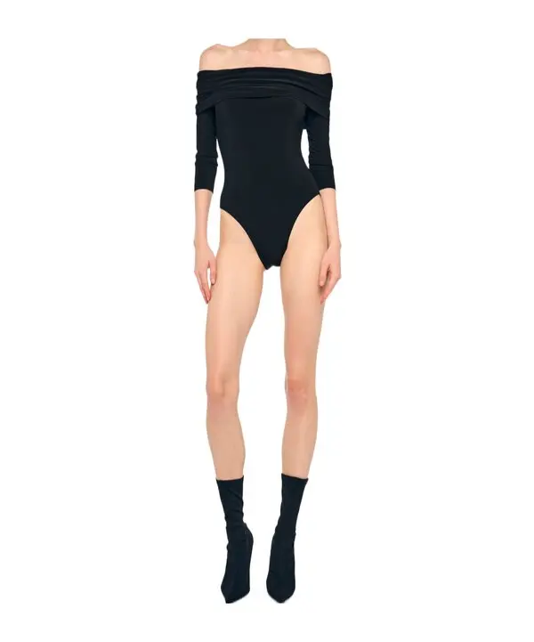 Norma Kamali 3/4 Sleeve Cowl Bodysuit - Black