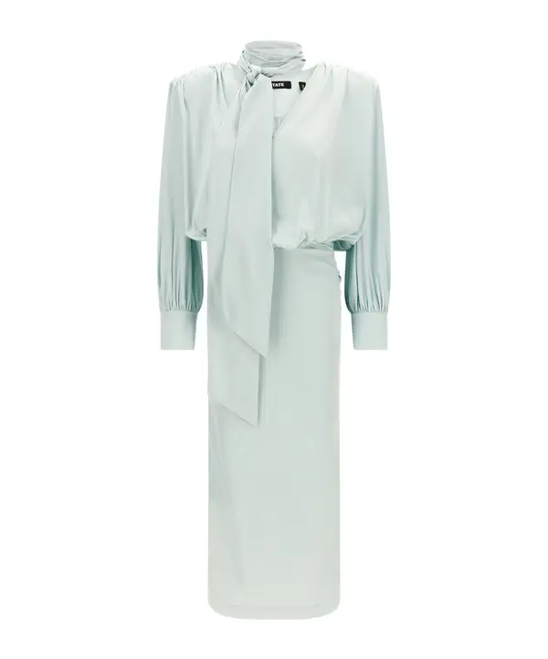 ROTATE BY BIRGER CHRISTENSEN Long Sleeve Midi Dress With Detachable Scarf - White