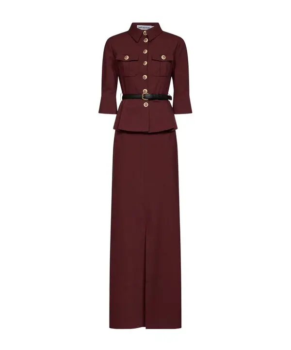 SELF-PORTRAIT Twill Maxi Dress - Brown