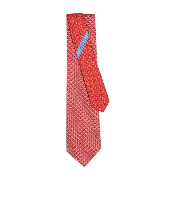FERRAGAMO Gancini Print Silk Neck Tie