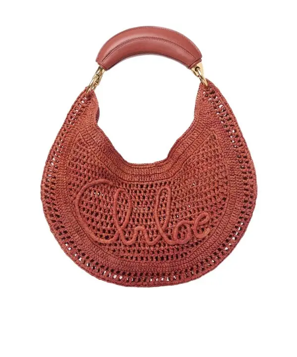 Chloé Summer Banana Hobo Bag In Raffia - Ginger Red