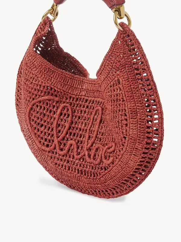 Chloé Summer Banana Hobo Bag In Raffia - Ginger Red