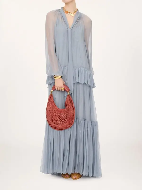 Chloé Summer Banana Hobo Bag In Raffia - Ginger Red