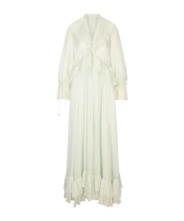 Chloé Long Sleeve Pleated Dress - Light Gray
