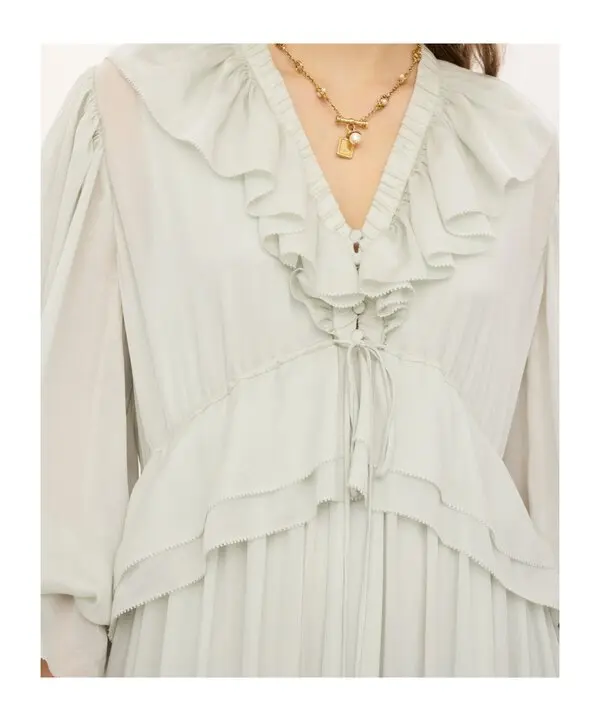 Chloé Long Sleeve Pleated Dress
