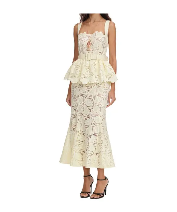 SELF-PORTRAIT Lace Peplum Midi Dress