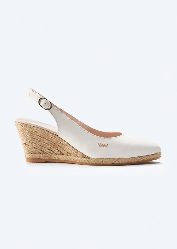 VISCATA Palomera Leather Espadrille Wedges With Slingback Strap - Ivory