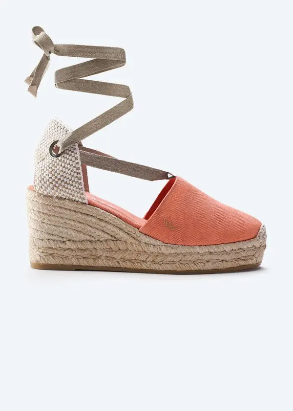 VISCATA Bisbe Archive Canvas Espadrille Platform Wedges - Lipstick