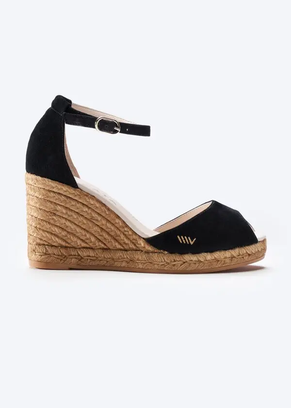 VISCATA Caprubi Suede Espadrille Wedge Sandals With Ankle Strap - Black