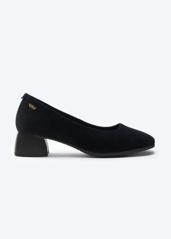 VISCATA Milan Low Block Heel Suede Pumps - Black