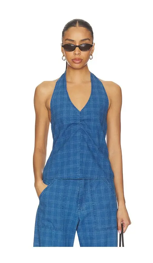 Lna Cora Plaid Halter Top