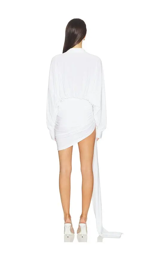 Norma Kamali Super Oversized Shirt Side Drape Dress - White