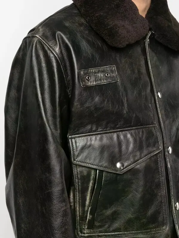DIESEL® Calf Leather Press-stud Fastening Jacket