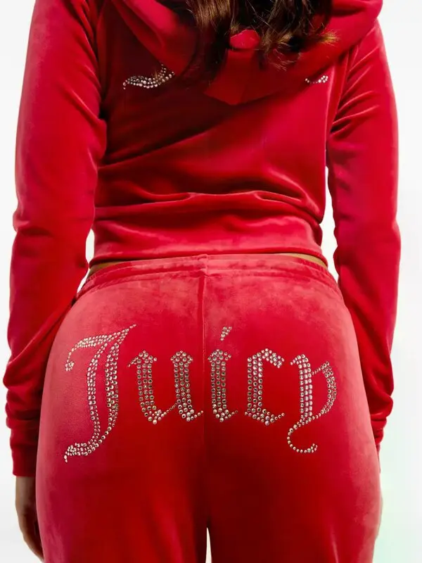 Juicy Couture Diamanté Velour Track Pants - Red