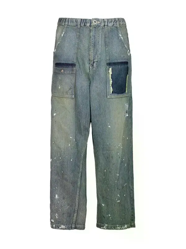 Mihara Yasuhiro Stripe-pattern Paint-splatter Jeans